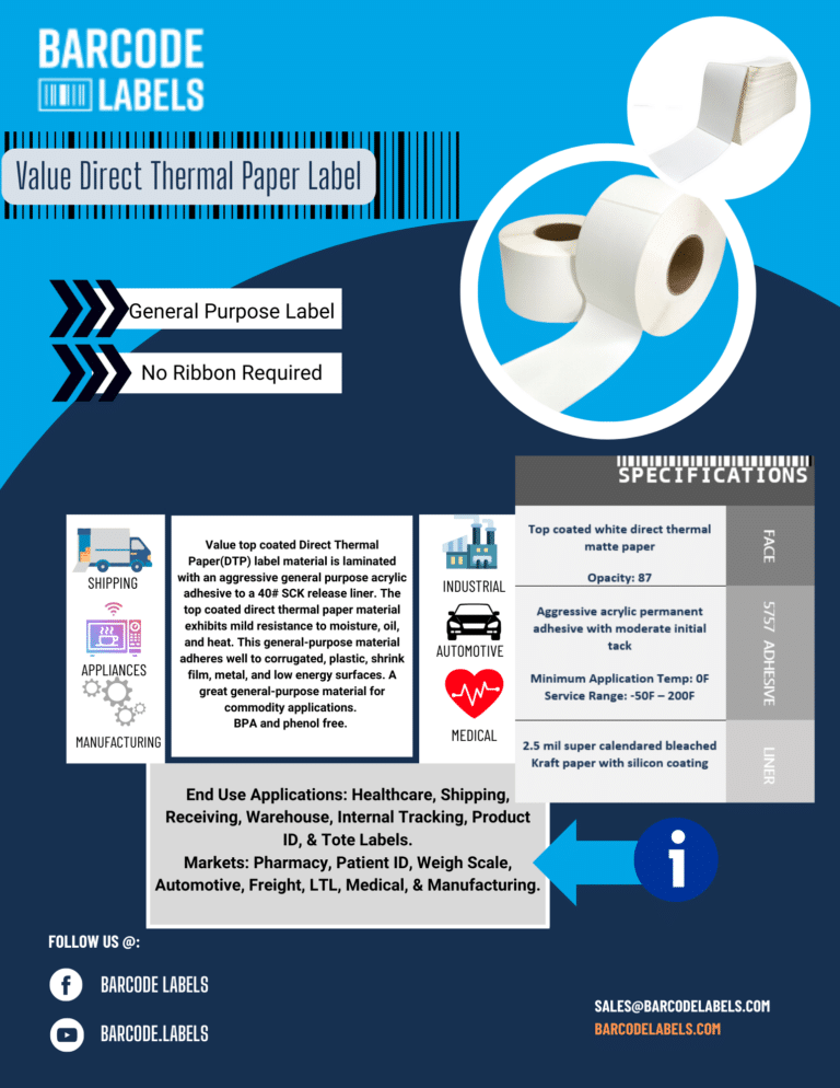 4" X 6.5" Direct Thermal Paper Label (DTP) - Barcode Labels